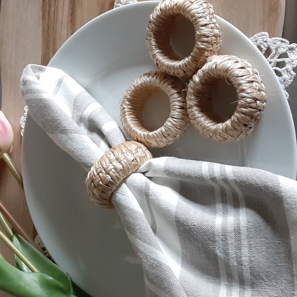 Dining | Woven Straw Raffia 2 Round Napkin Rings Set Of 4 | Poshmark